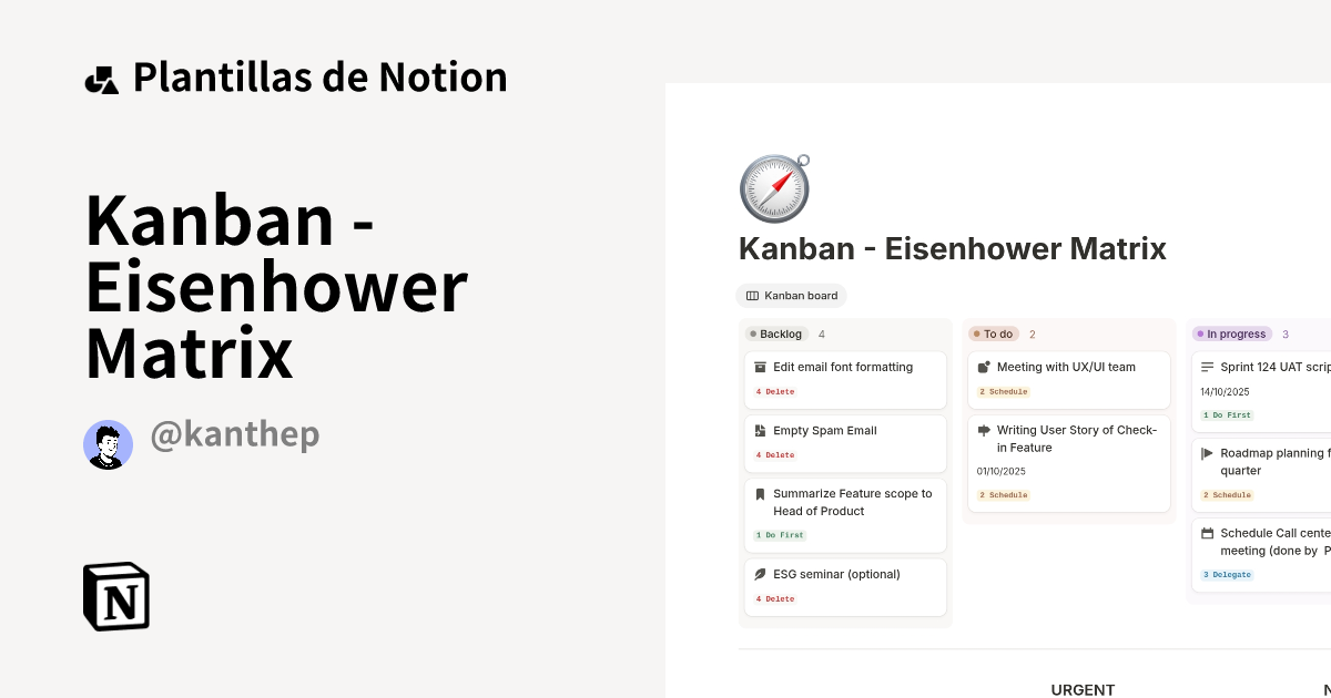 Plantilla Kanban - Eisenhower Matrix | Notion Marketplace