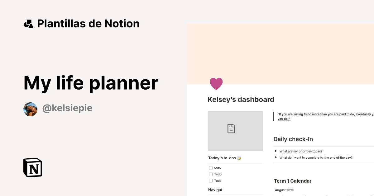 Plantilla My life planner de kelsiepie | Notion Marketplace