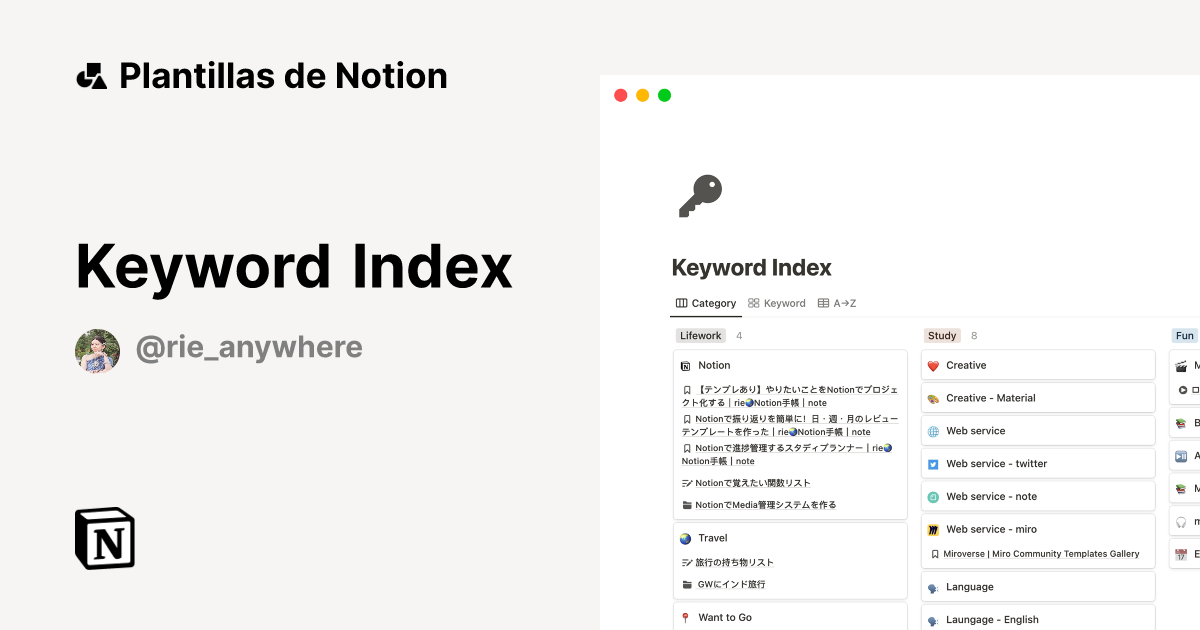 Plantilla Keyword Index de rie | Notion Marketplace