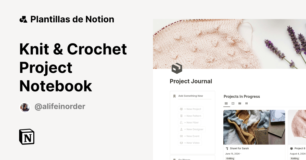 Plantilla Knit & Crochet Project Notebook de A Life in Order | Notion ...