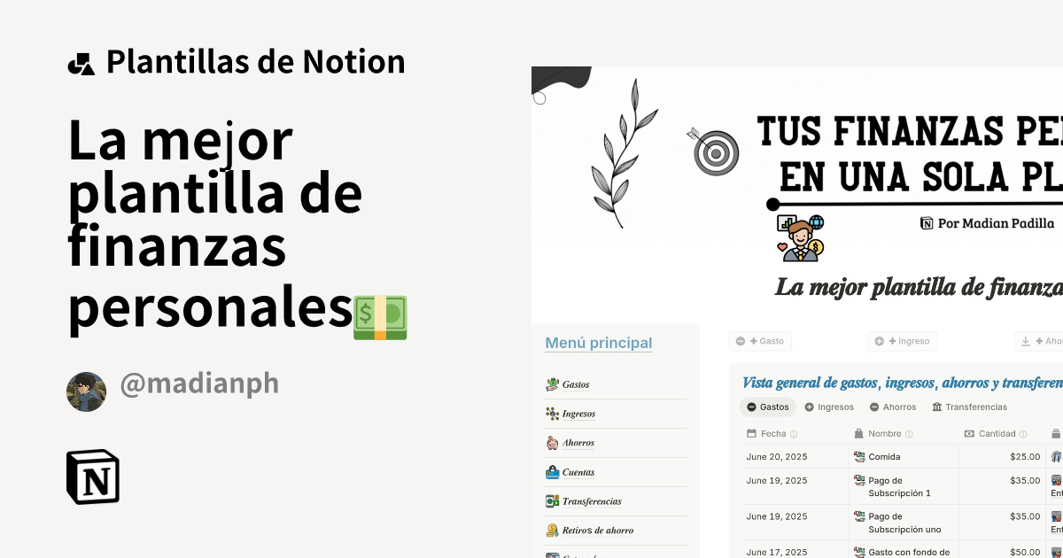 Plantilla La mejor plantilla de finanzas personales💵 | Notion Marketplace