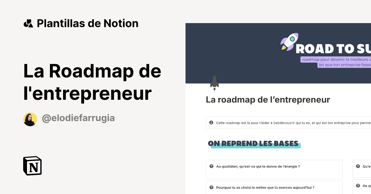 Plantilla La Roadmap de l'entrepreneur de Elodie Farrugia | Notion ...