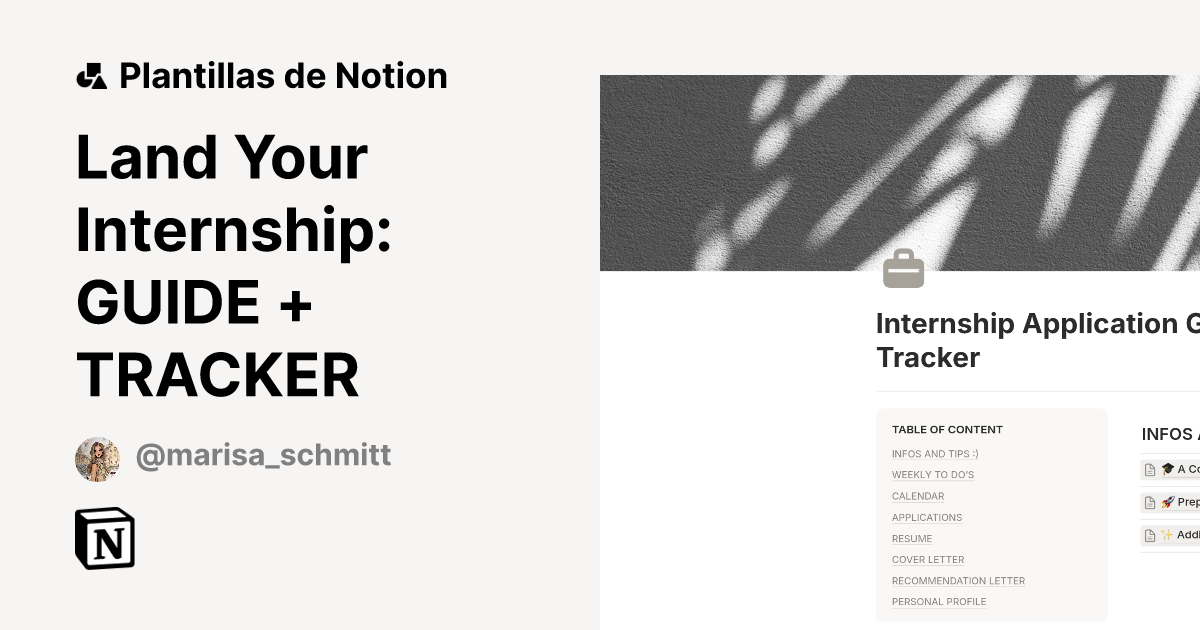 Plantilla Land Your Internship: GUIDE + TRACKER | Notion Marketplace