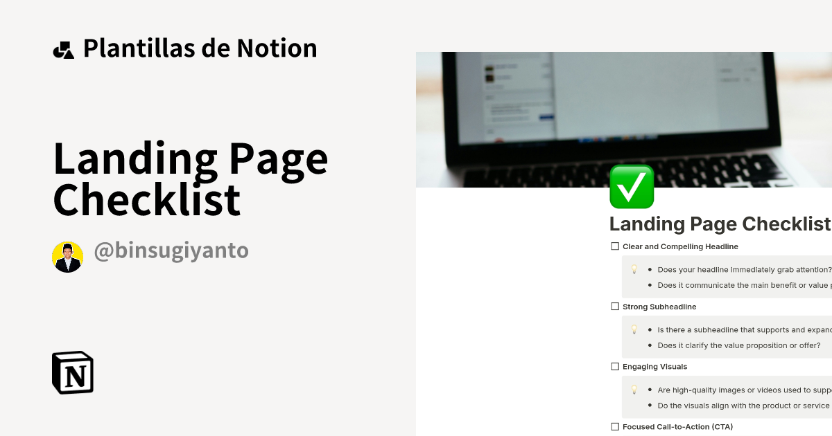 Plantilla Landing Page Checklist | Notion Marketplace