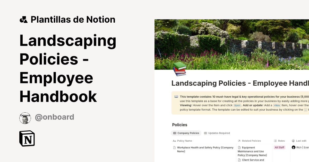 Plantilla Landscaping Policies - Employee Handbook de Policy | Notion ...