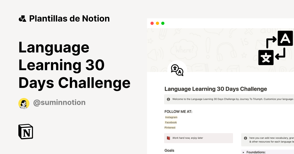 Plantilla Language Learning 30 Days Challenge de Sumin | Notion Marketplace