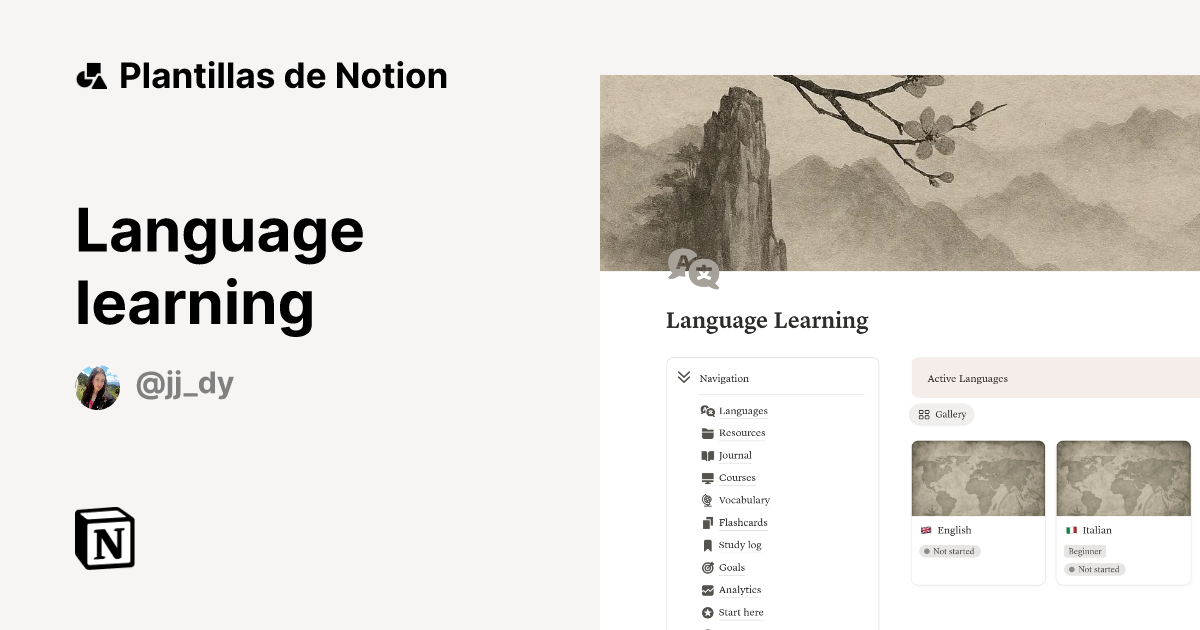 Plantilla Language learning de JDY | Notion Marketplace