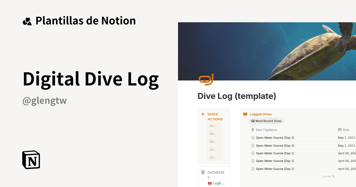 Plantilla Digital Dive Log | Notion Marketplace