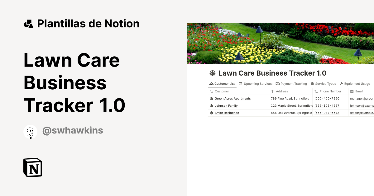 Plantilla Lawn Care Business Tracker 1.0 de Scott W. Hawkins | Notion ...