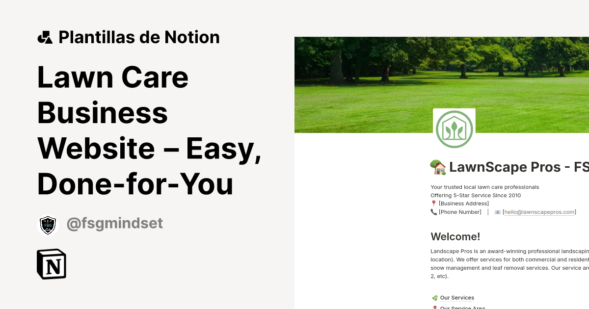 Plantilla Lawn Care Business Website – Easy, Done-for-You | Notion Marketplace