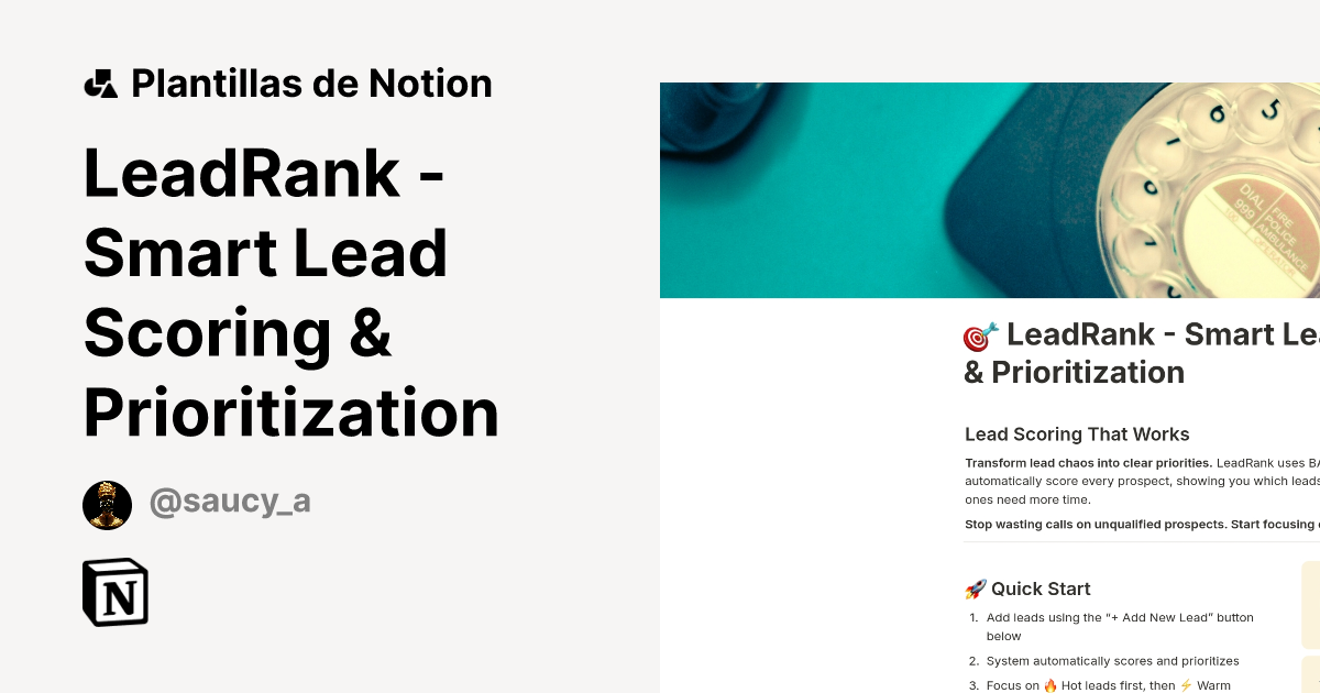 Plantilla LeadRank - Smart Lead Scoring & Prioritization | Notion Marketplace