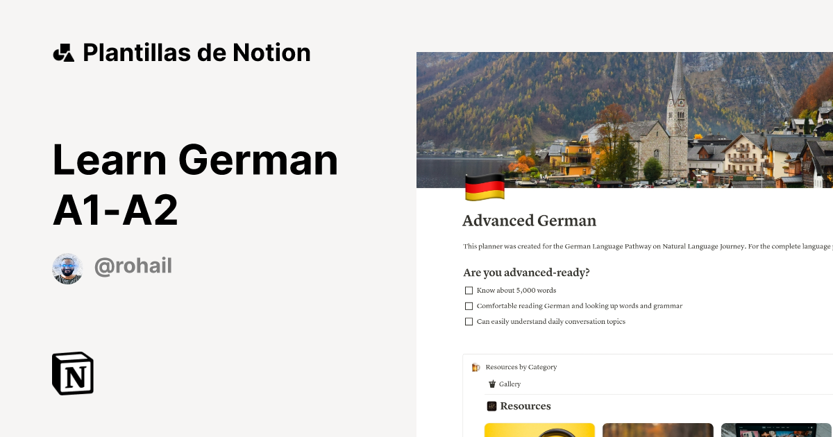 Plantilla Learn German A1-A2 | Notion Marketplace