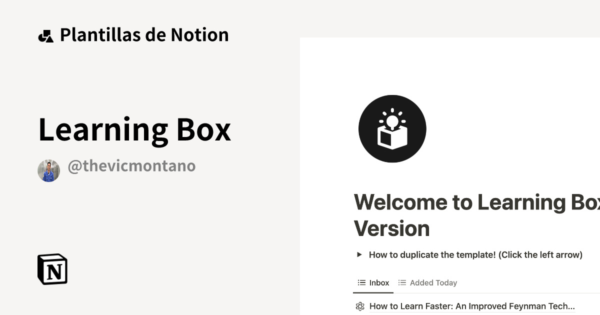 Plantilla Learning Box de Vic Montano | Notion Marketplace