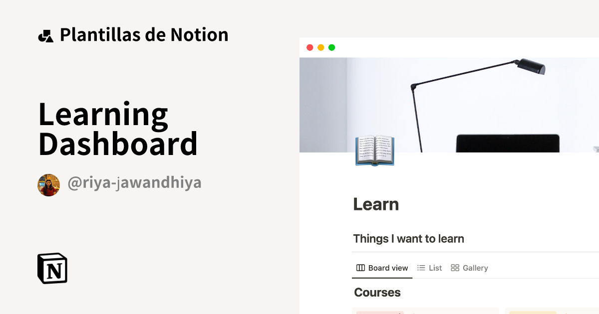 Plantilla Learning Dashboard de Riya Jawandhiya | Notion Marketplace