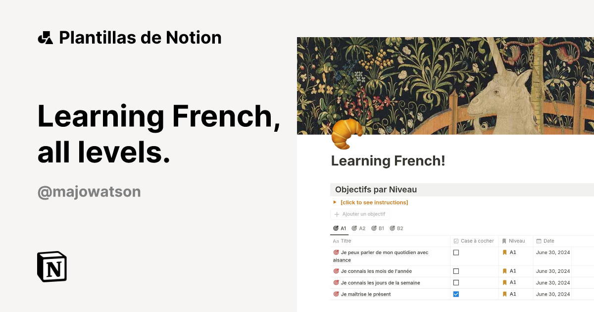 Plantilla Learning French, all levels. | Notion Marketplace