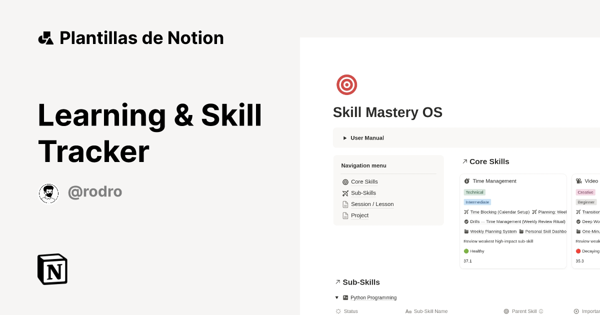 Plantilla Learning & Skill Tracker de Rodro | Notion Marketplace