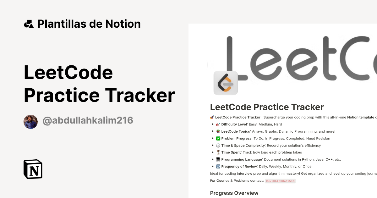 Plantilla LeetCode Practice Tracker | Notion Marketplace