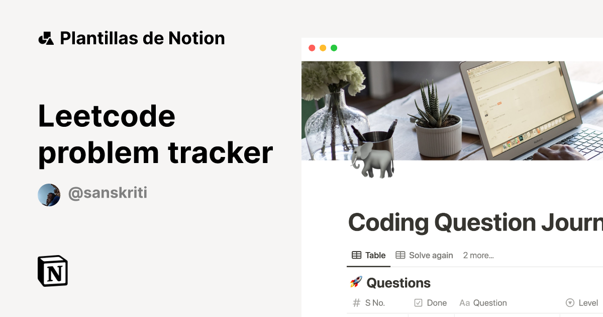 Plantilla Leetcode problem tracker de Sanskriti | Notion Marketplace