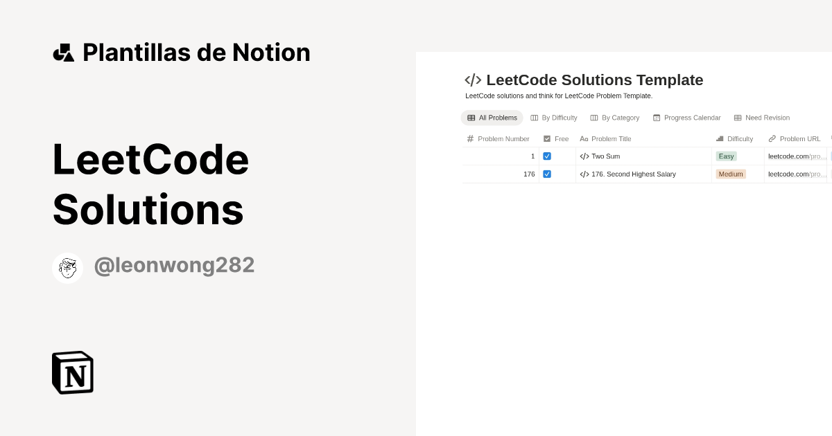 Plantilla LeetCode Solutions | Notion Marketplace