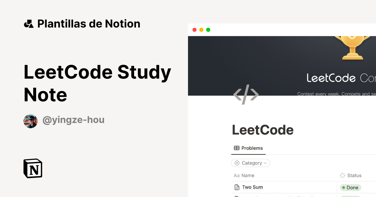 Plantilla LeetCode Study Note | Notion Marketplace