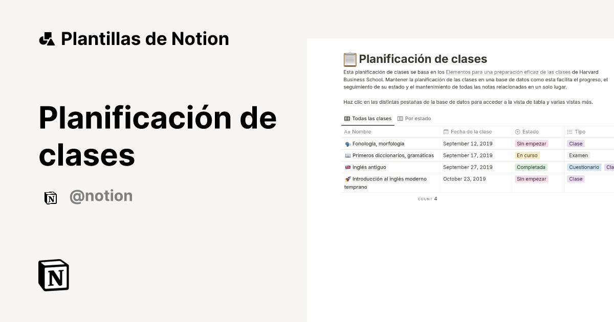 Plantilla Planificación de clases 2025 | Notion Marketplace