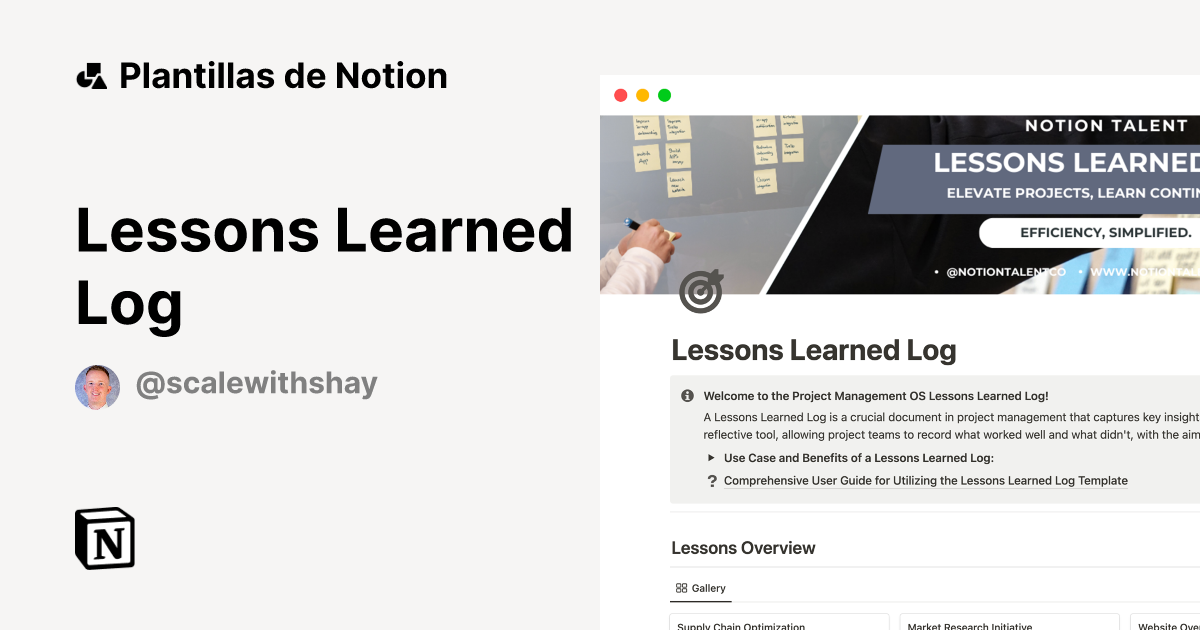 Plantilla Lessons Learned Log | Notion Marketplace