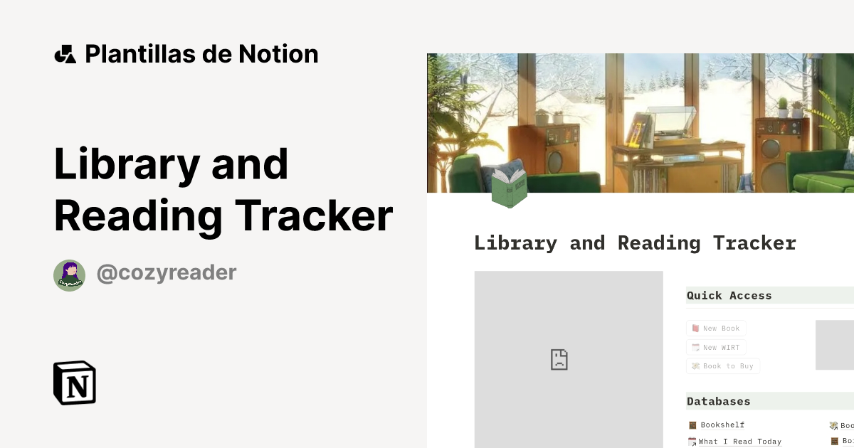 Plantilla Library and Reading Tracker de Cozy.Reader | Notion Marketplace