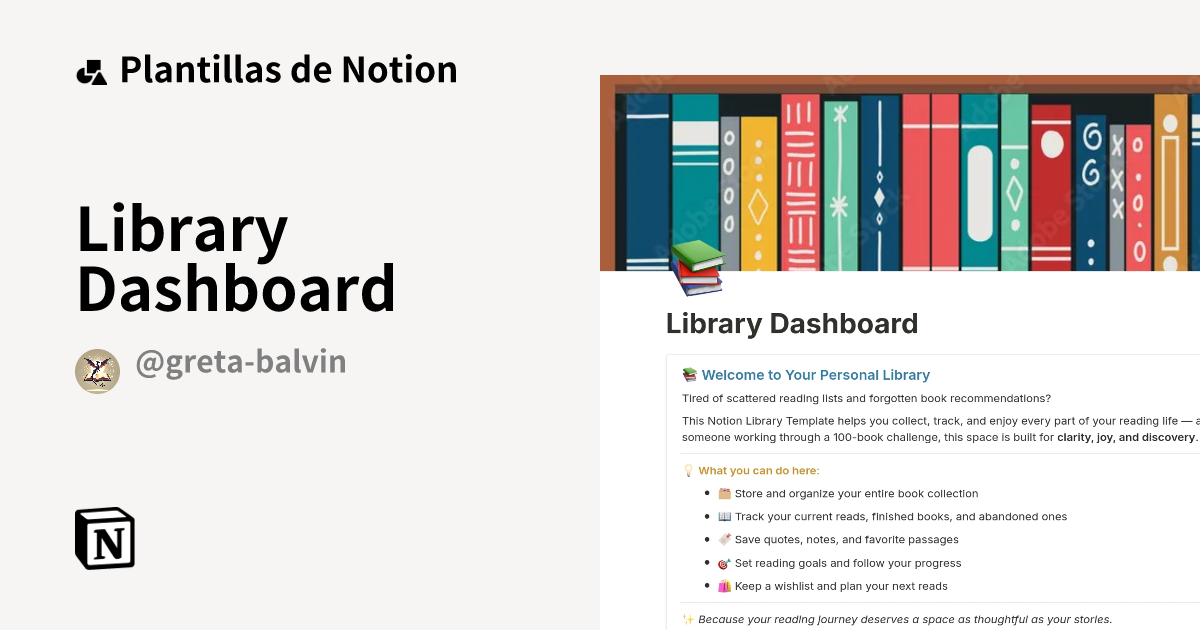 Plantilla Library Dashboard | Notion Marketplace