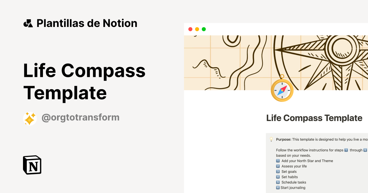 Plantilla Life Compass Template de Regine @ Organize to Transform ...