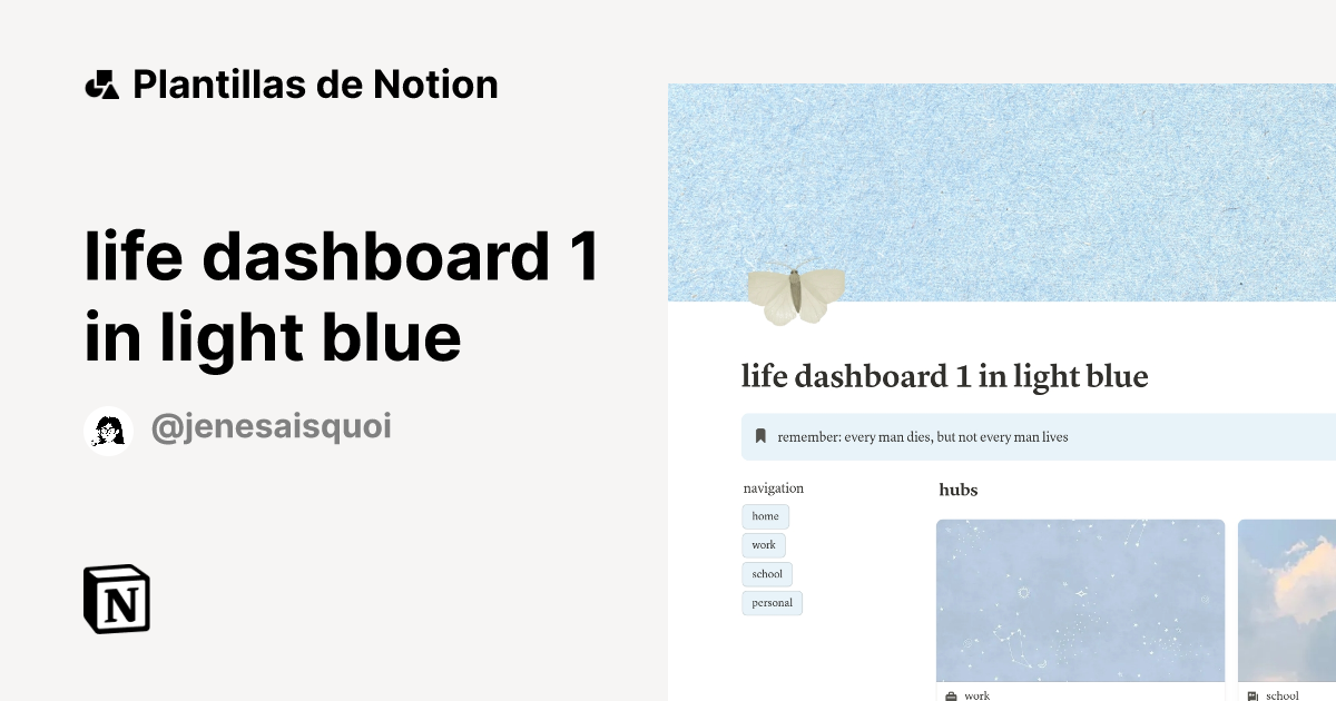 Plantilla life dashboard 1 in light blue de Jenna J | Notion Marketplace