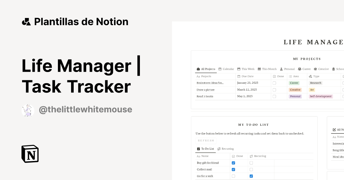 Plantilla Life Manager | Task Tracker de The Little White Mouse ...
