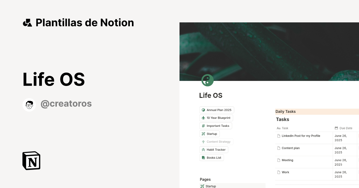 Plantilla Life OS de CreatorOS | Notion Marketplace