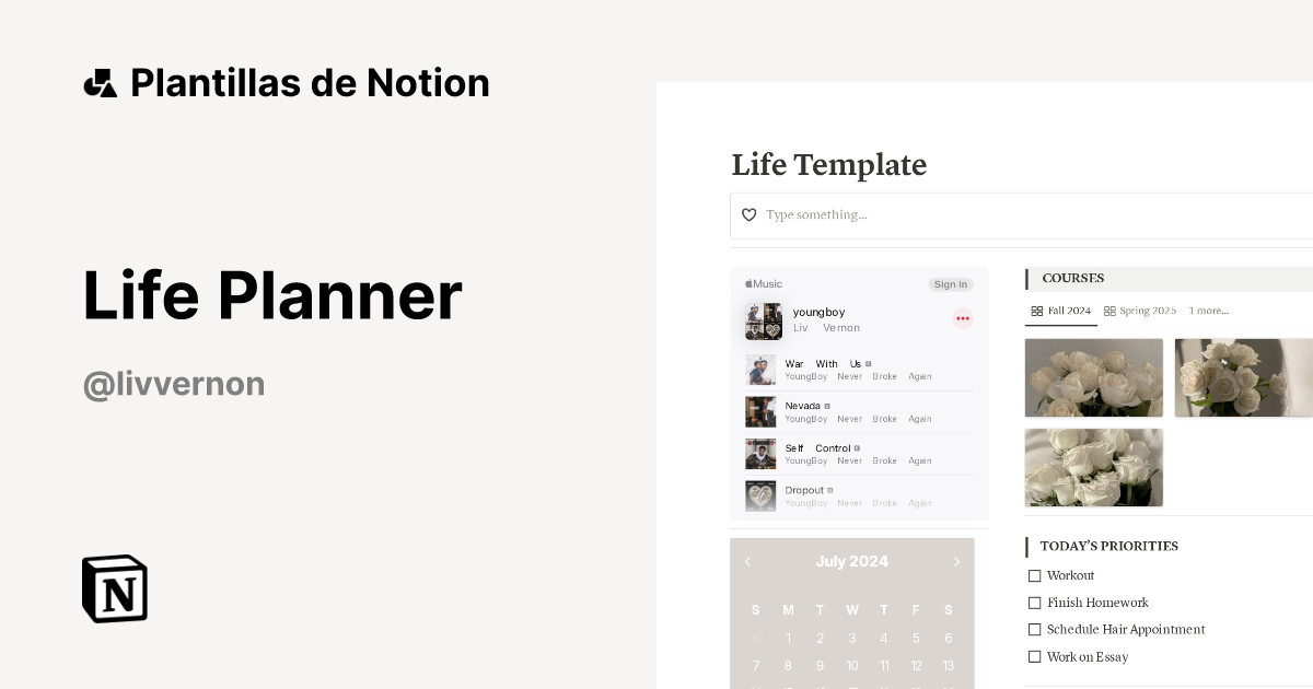 Plantilla Life Planner de Liv | Notion Marketplace