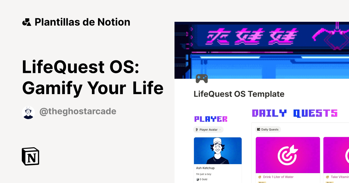 Plantilla LifeQuest OS: Gamify Your Life | Notion Marketplace