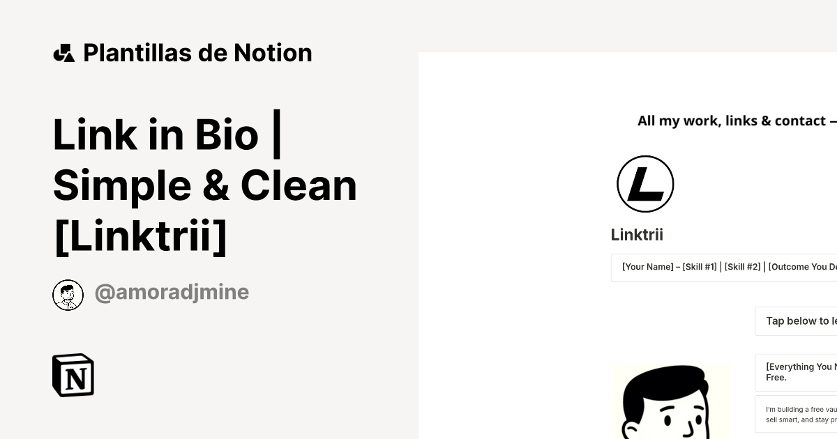 Plantilla Link in Bio | Simple & Clean [Linktrii] | Notion Marketplace