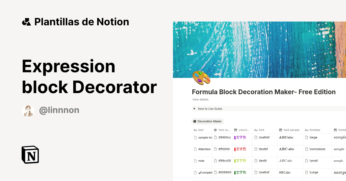 Plantilla Expression block Decorator | Notion Marketplace