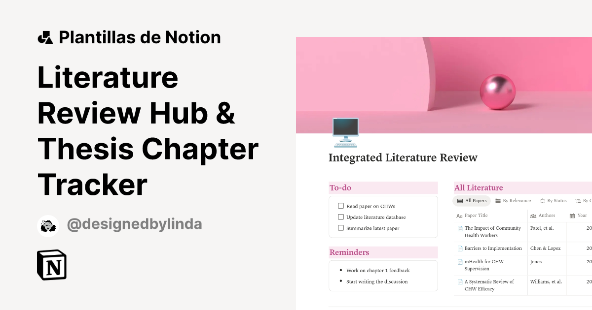 Plantilla Literature Review Hub & Thesis Chapter Tracker | Notion Marketplace