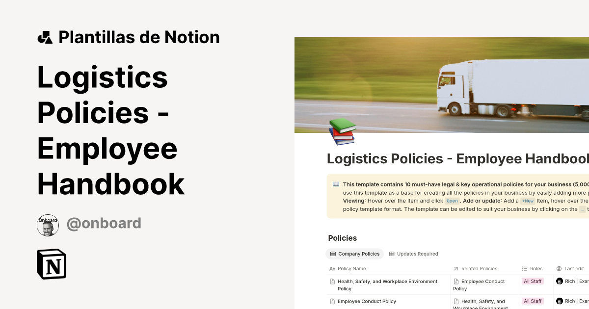 Plantilla Logistics Policies - Employee Handbook de Onboarding ...