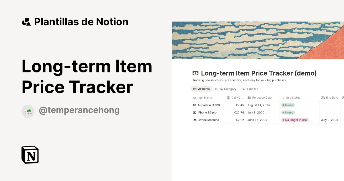 Plantilla Long-term Item Price Tracker | Notion Marketplace