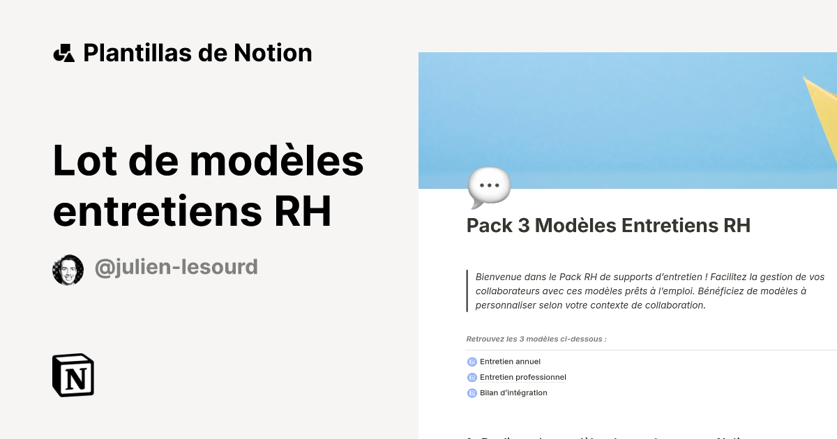 Plantilla Lot de modèles entretiens RH de Julien Lesourd | Notion ...