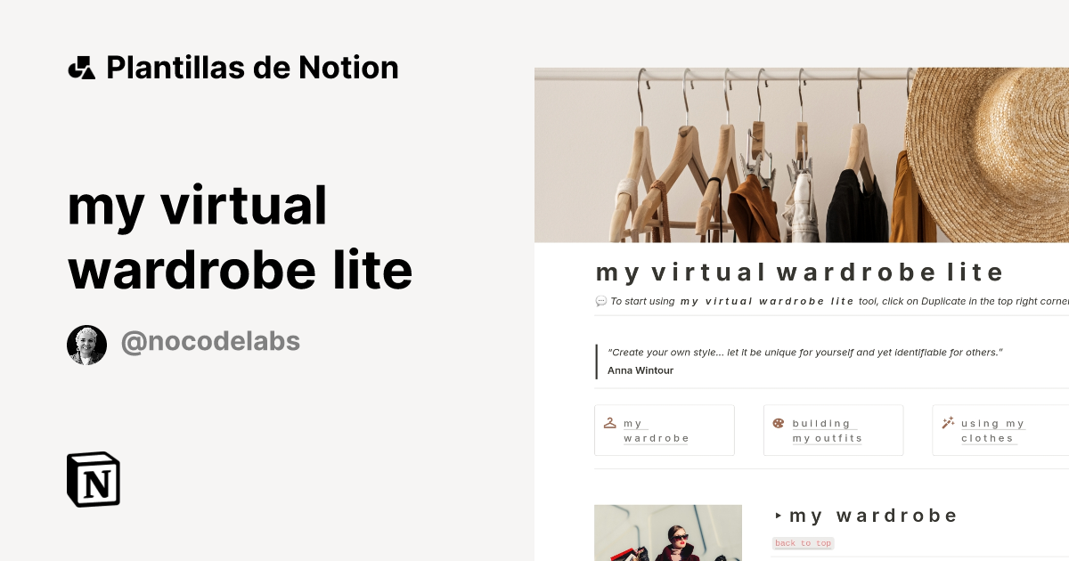 Plantilla my virtual wardrobe lite de Ana Julia | Helping improve businesses | Notion Marketplace