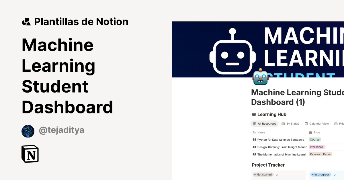 Plantilla Machine Learning Student Dashboard | Notion Marketplace