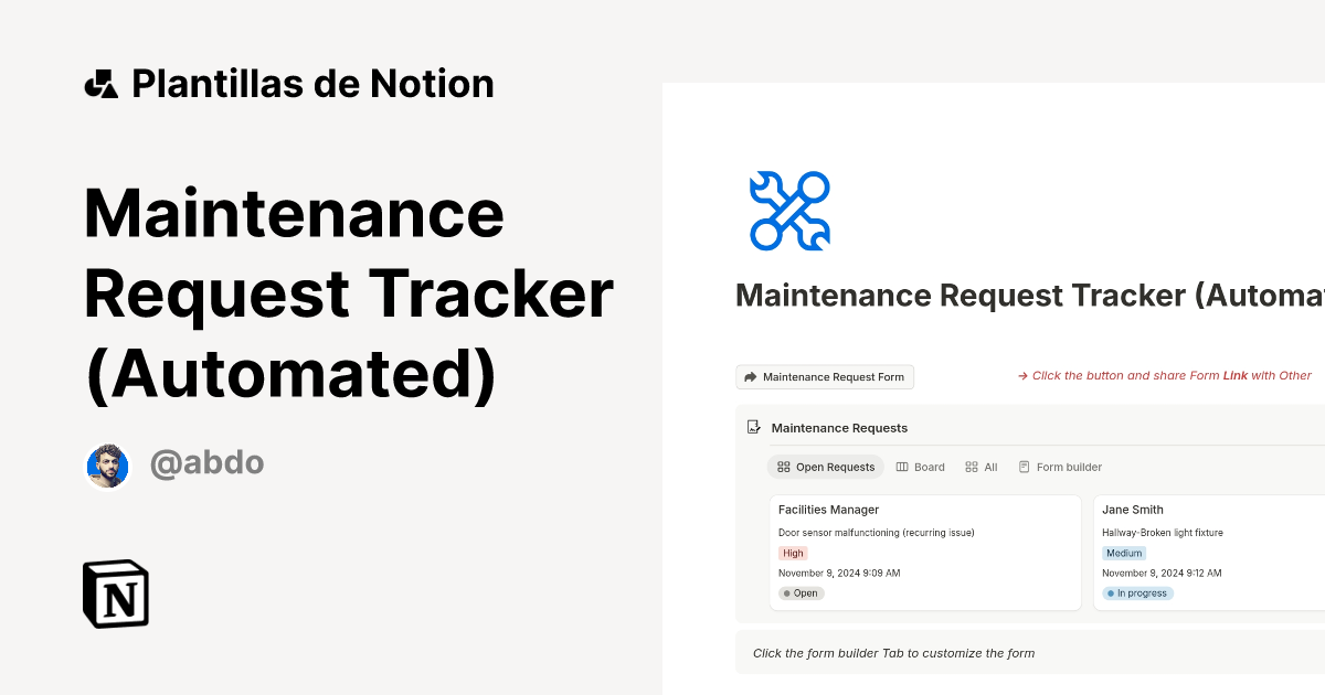 Plantilla Maintenance Request Tracker (Automated) | Notion Marketplace