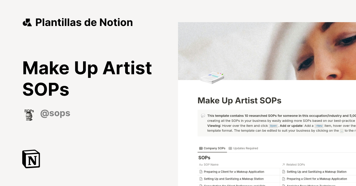 Plantilla Make Up Artist SOPs de SOPs | Notion Marketplace