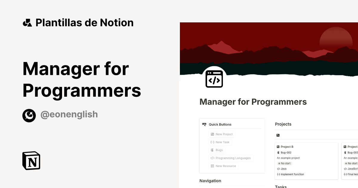 Plantilla Manager for Programmers de Eon | Notion Marketplace