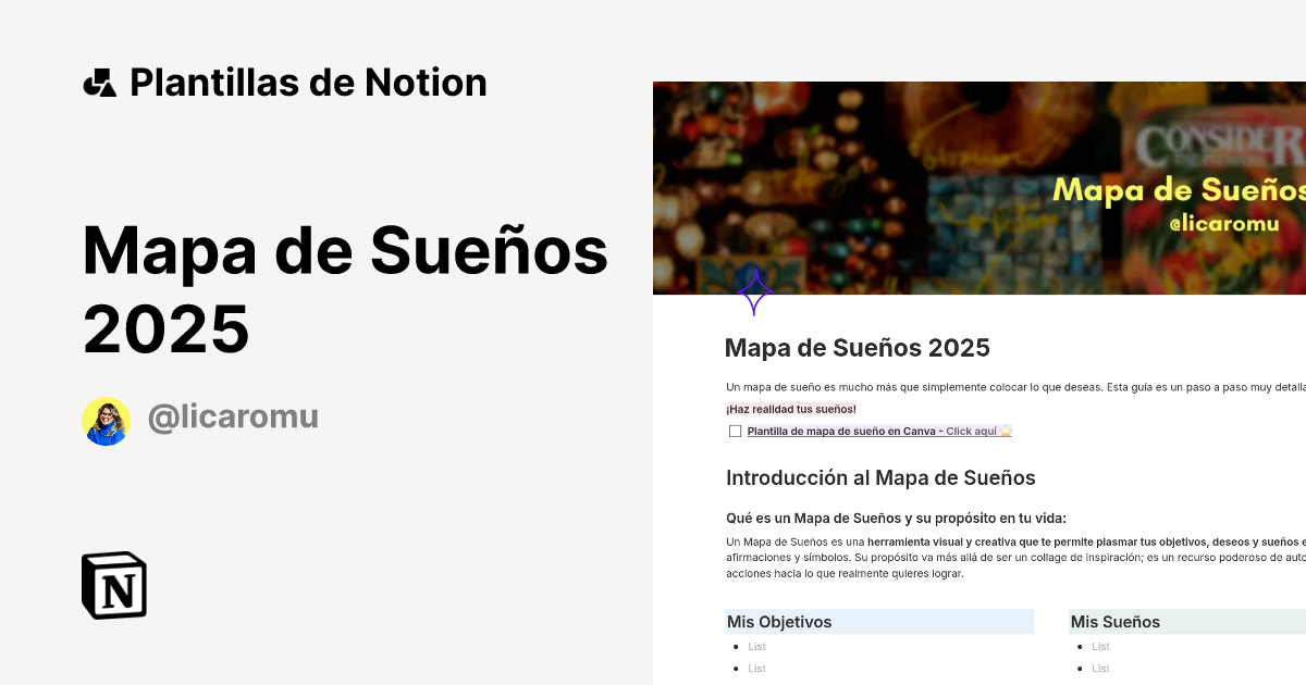 Plantilla Mapa de Sueños 2025 de Licaromu | Notion Marketplace