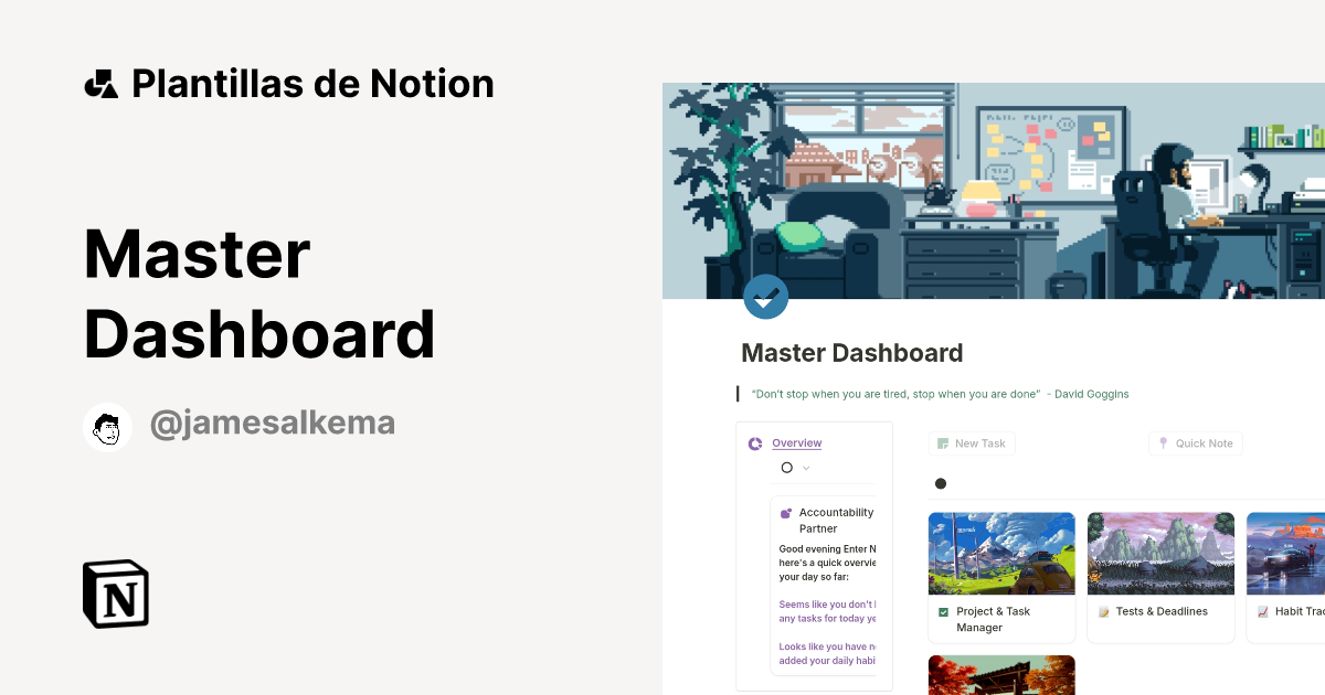 Plantilla Master Dashboard de James Alkema | Notion Marketplace