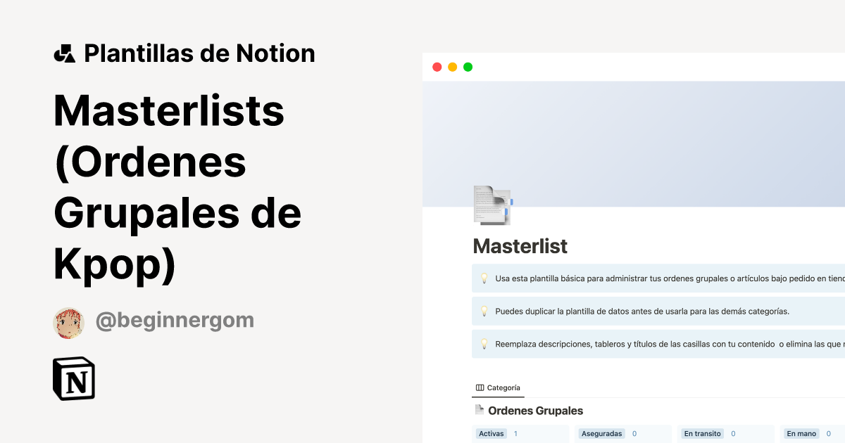 Plantilla Masterlists (Ordenes Grupales de Kpop) de Gomtools | Notion Marketplace
