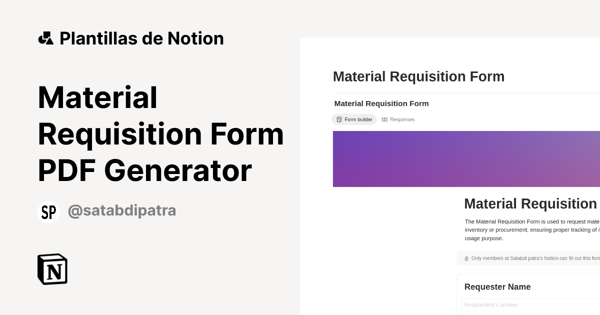 Plantilla Material Requisition Form PDF Generator de Satabdi Patra ...