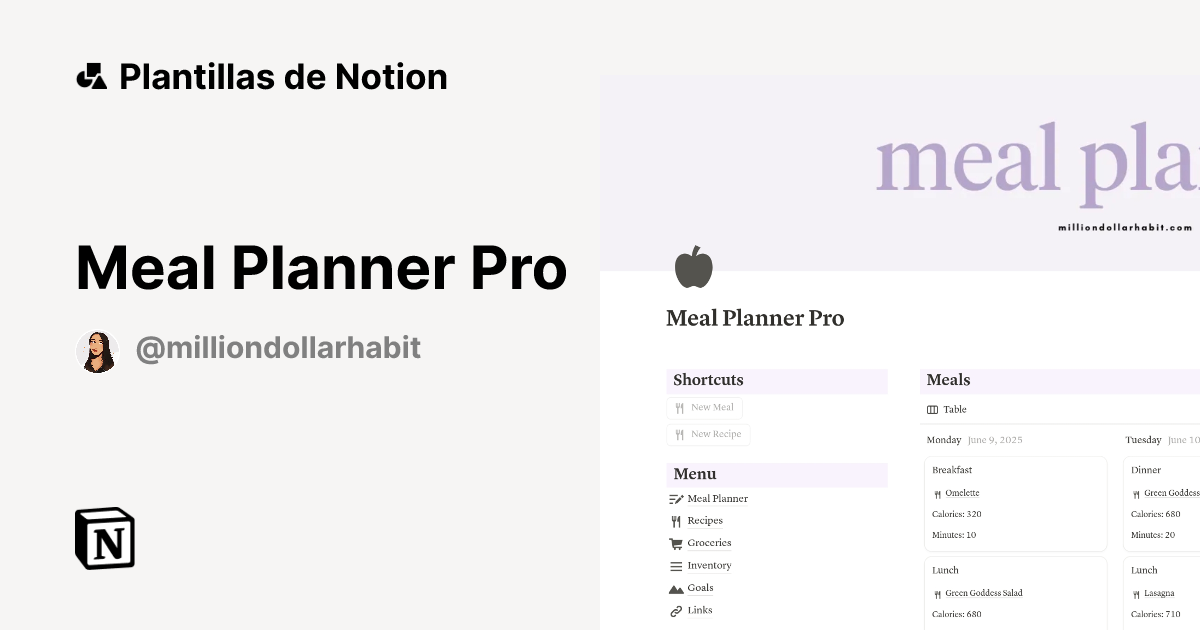 Plantilla Meal Planner Pro de Neda | Notion Marketplace